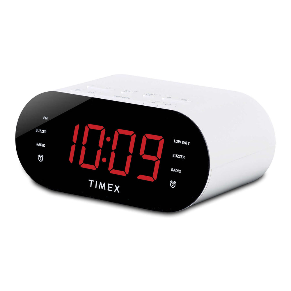 Timex Alarm Clock with AM/FM Radio – 20 Presets, White