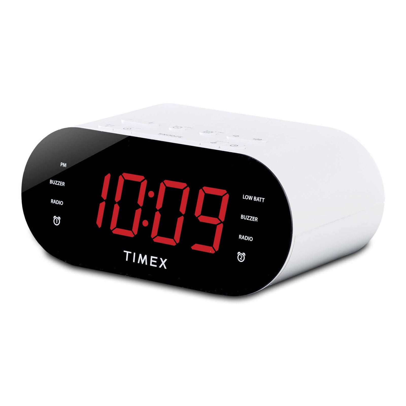 Timex Alarm Clock with AM/FM Radio – 20 Presets, White