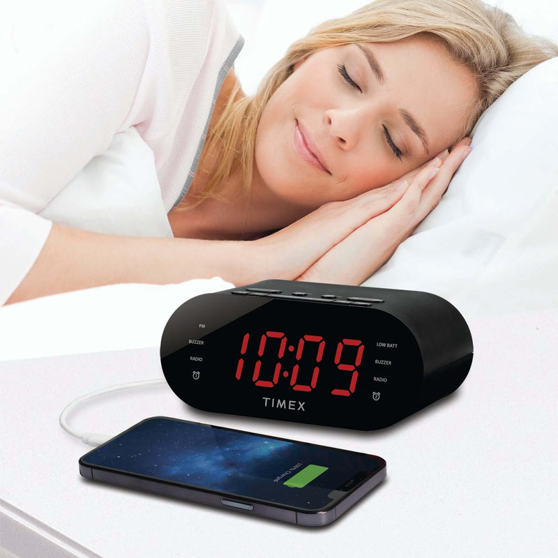Timex Alarm Clock with FM Radio & USB - Black