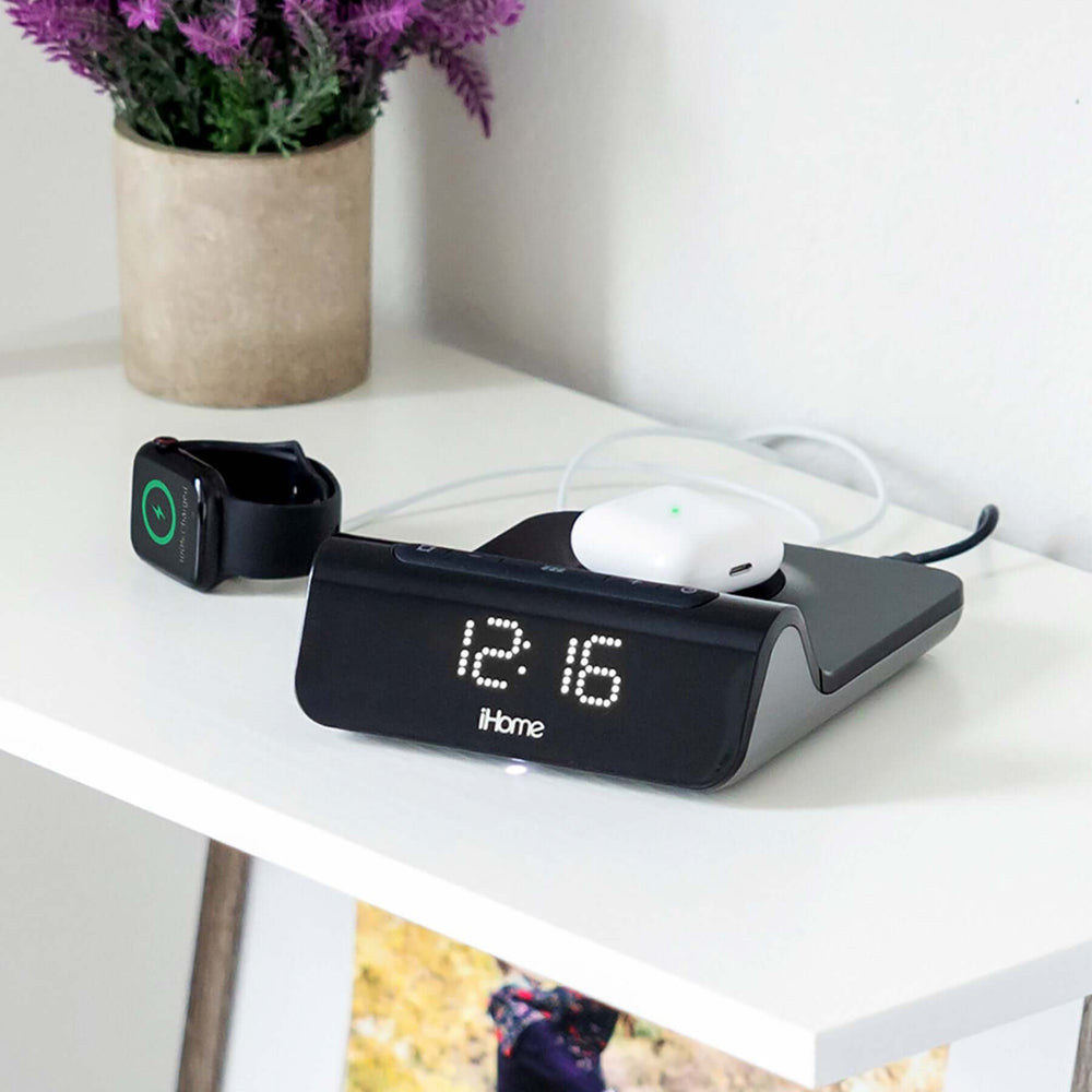 Triple Charge Alarm Clock with Wireless Charging plus USB-A & USB-C Ch